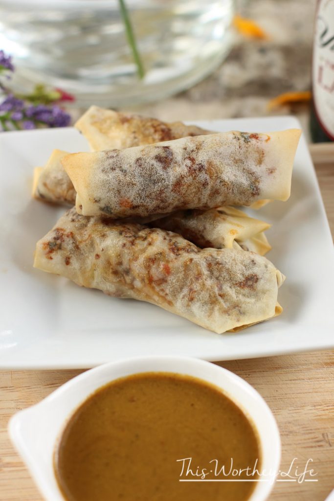 Yuengling Bratwurst Spring Rolls + Spicy Mustard Dipping Sauce