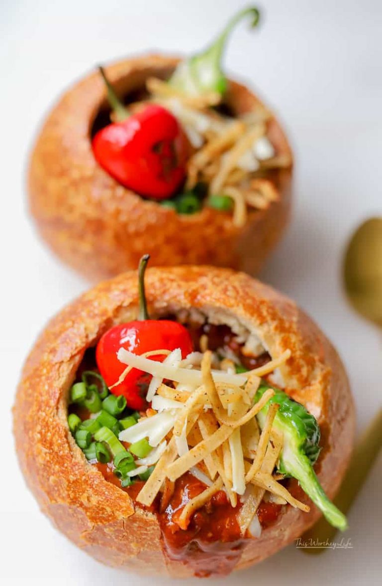 Cheesy Chili Bread Bowl + Garlicky Fried Tortillas