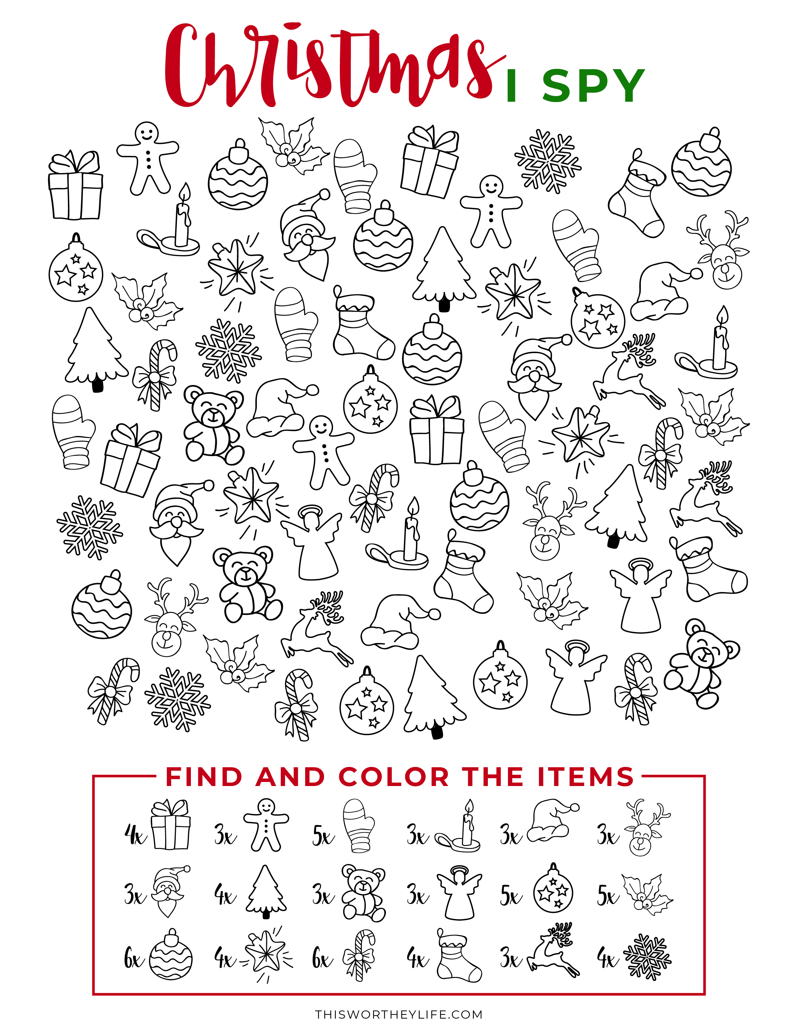 Fun I-Spy Christmas Free Printable Coloring Page for All Ages