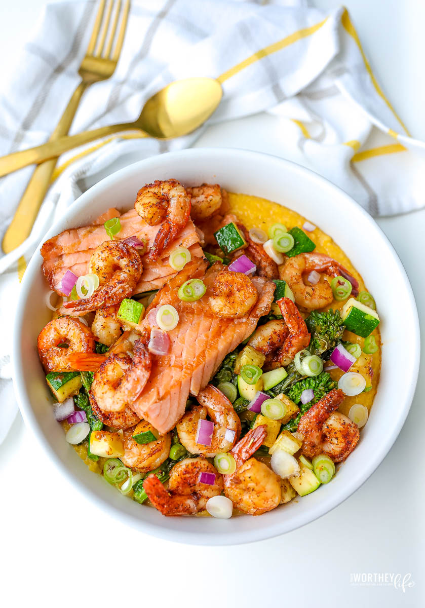 Fish and Grits | Salmon, Shrimp + Cheesy Grits Recipe
