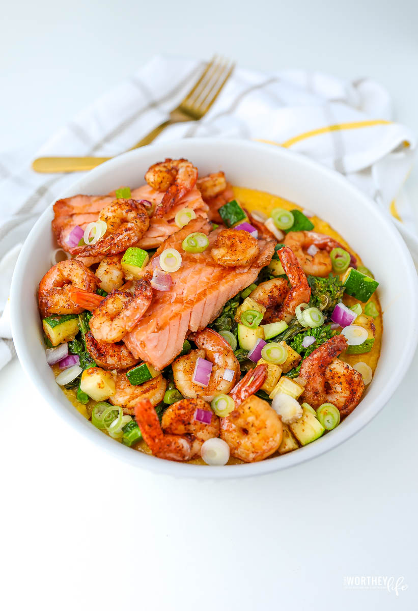 Fish and Grits | Salmon, Shrimp + Cheesy Grits Recipe