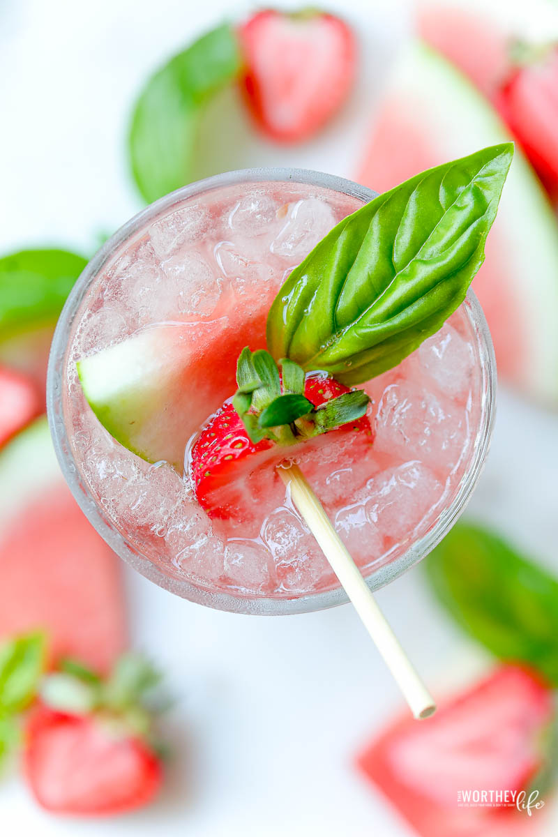 Watermelon Strawberry Basil Cocktail