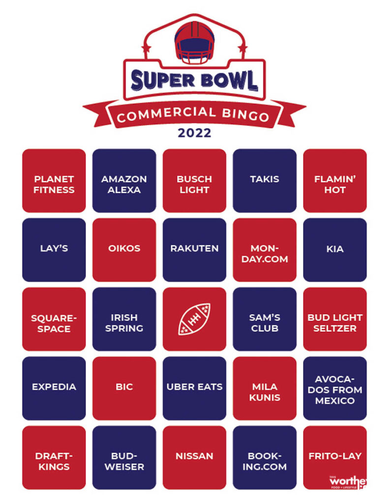 Super Bowl Bingo Printable For Commercials