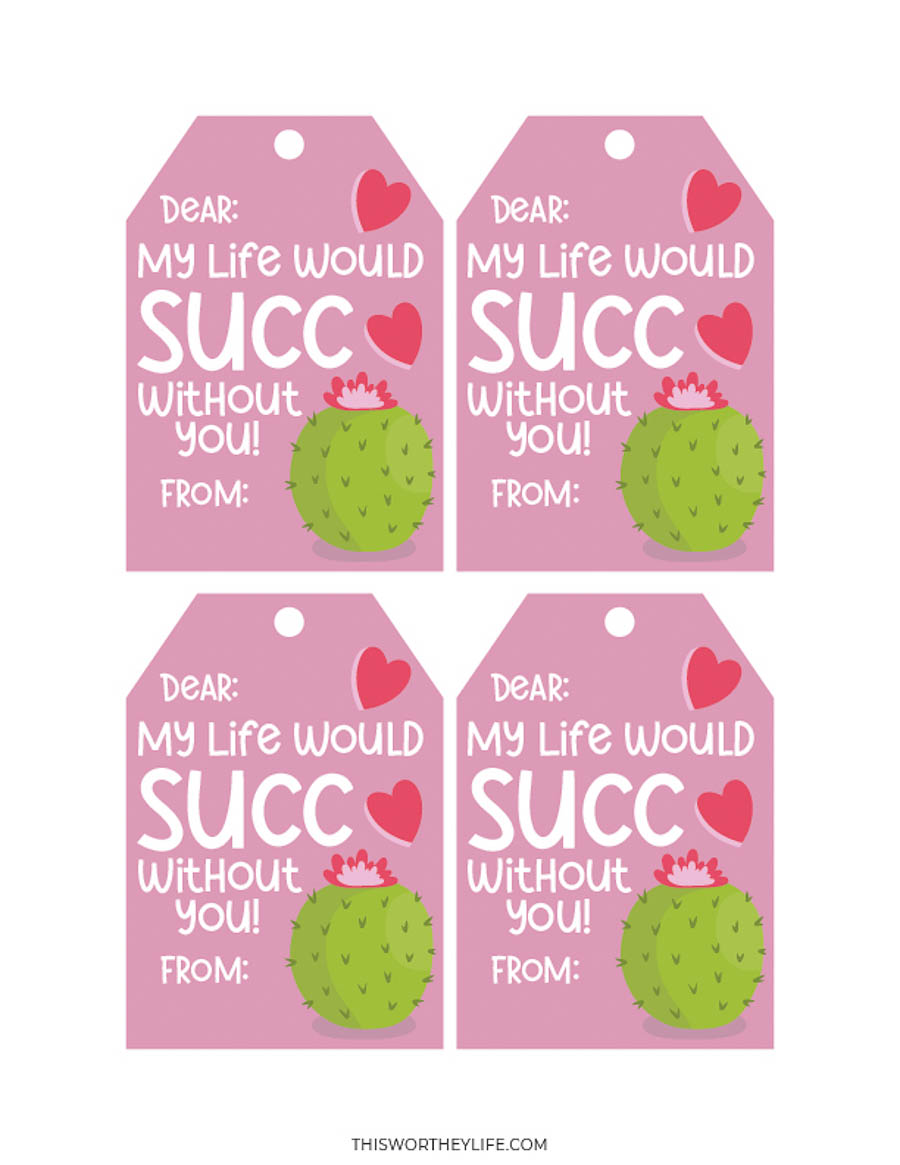 Succulent Free Printable Valentine's Tags