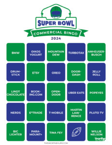 Super Bowl Bingo Printable For Commercials