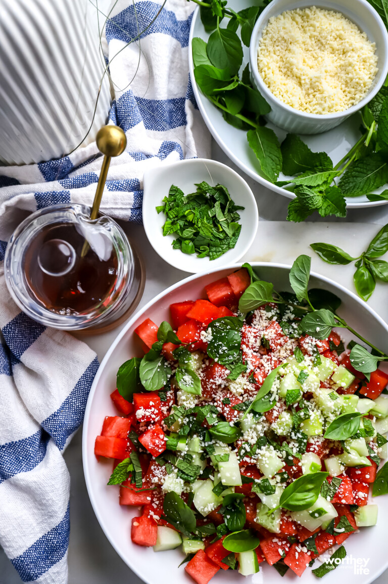 Watermelon Cucumber Basil Salad