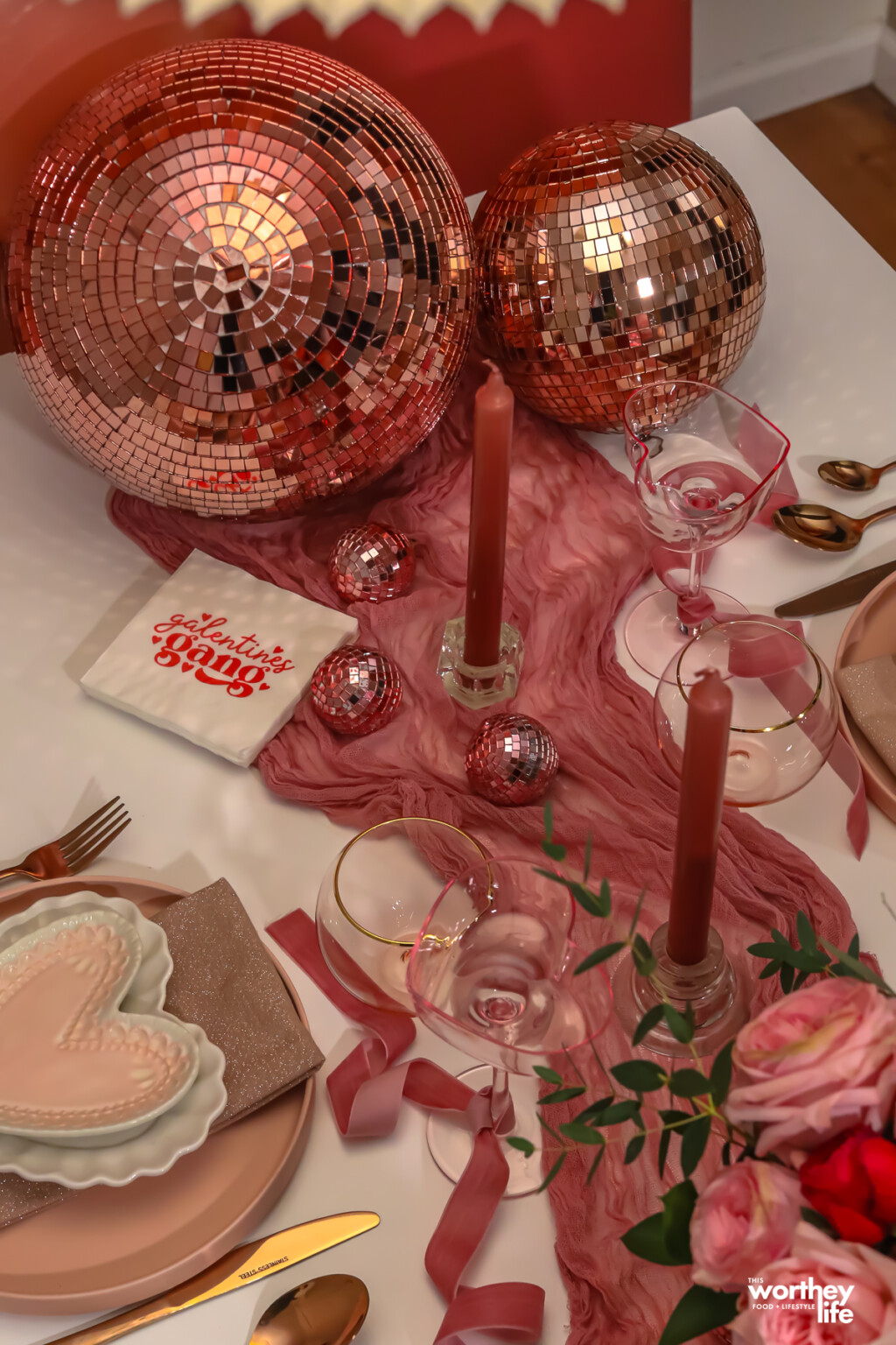 Rose Gold Table Setting for a Galentine's Party